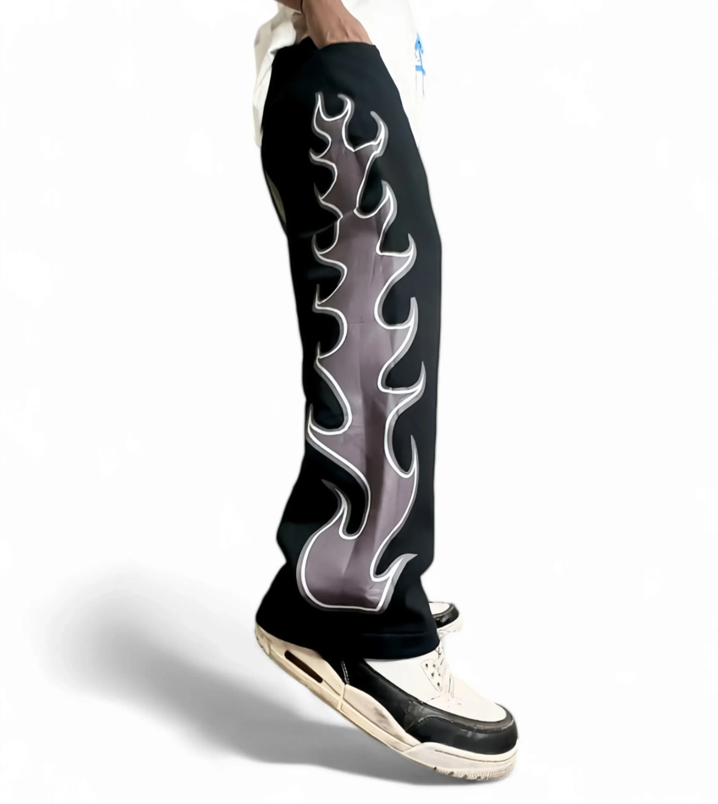 Vibrant Flame Design Baggy Jeans – Trendy and Comfortable - dripmania.in